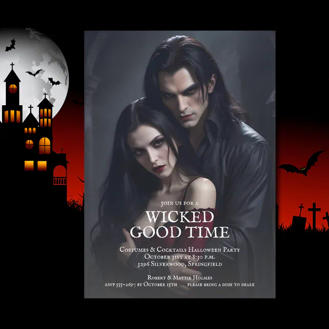 Vampire Couple Halloween Party Invitation | Zazzle
