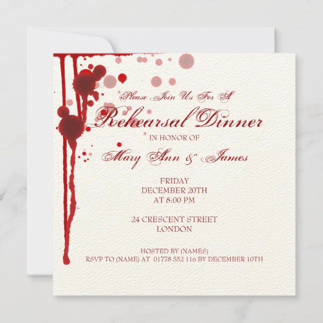 Vampire Halloween Rehearsal Dinner Fake Blood Red Invitation | Zazzle