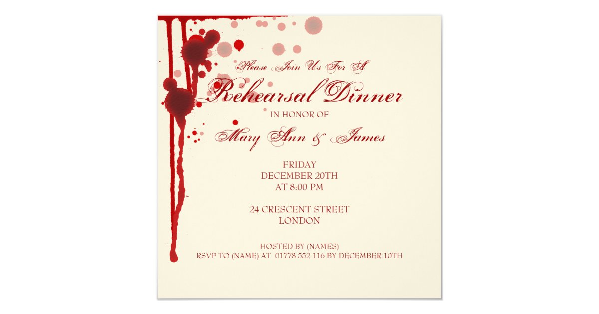 Vampire Halloween Rehearsal Dinner Fake Blood Red Invitation | Zazzle.com