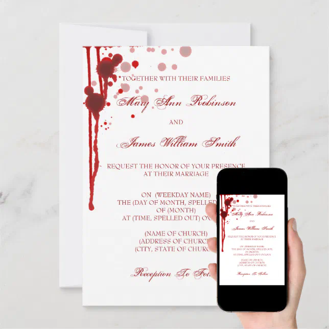 Vampire Halloween Wedding Fake Blood Red Invitation | Zazzle