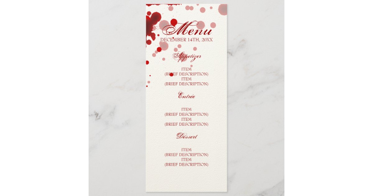 Vampire Halloween Wedding Menu Fake Blood Red | Zazzle