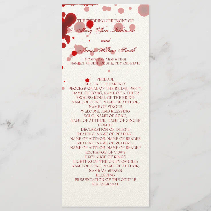 Vampire Halloween Wedding Program Fake Blood Red | Zazzle