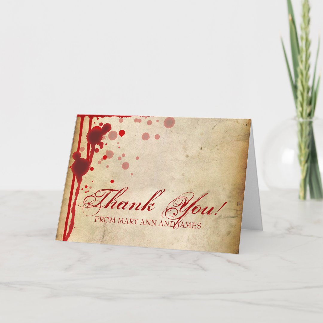 Vampire Halloween Wedding "Thank you" Fake Blood Thank You Card | Zazzle