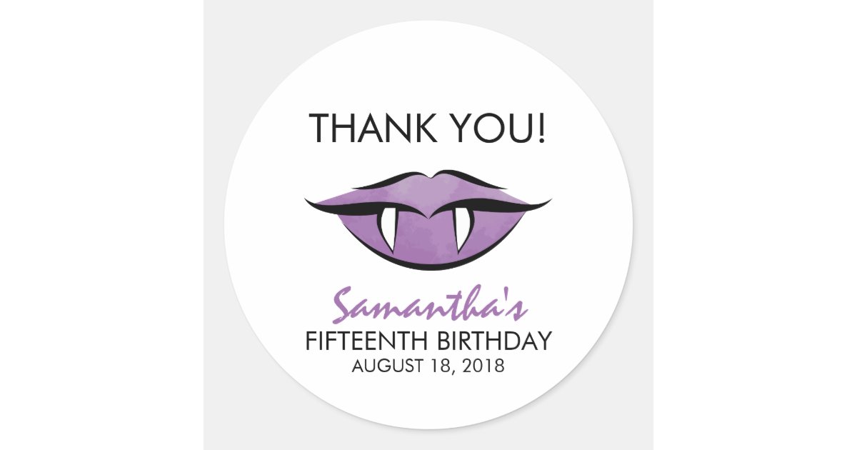 Vampire Lips Goth Thank You Birthday Sticker | Zazzle