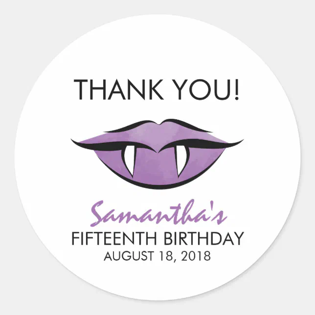 Vampire Lips Goth Thank You Birthday Sticker | Zazzle