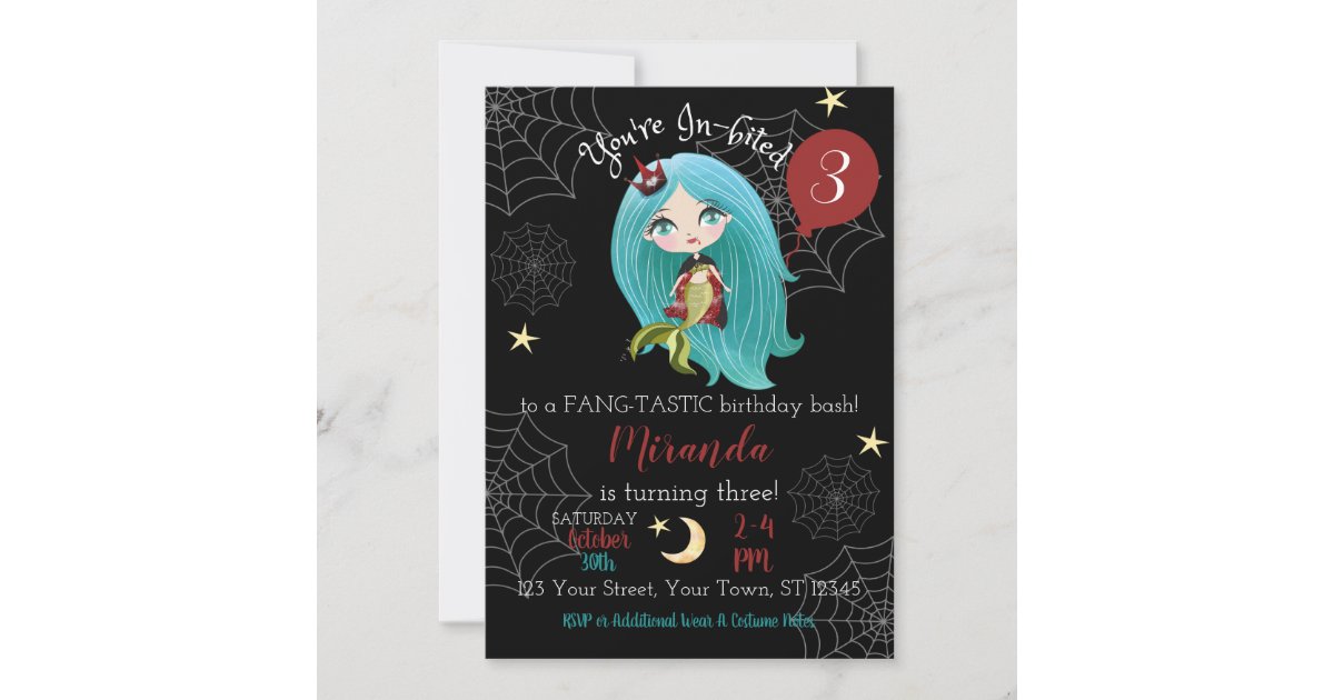 Vampire Mermaid Halloween Birthday Invitation | Zazzle
