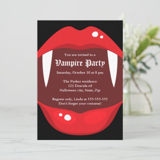 Vampire party invitation with fangs and red lips | Zazzle