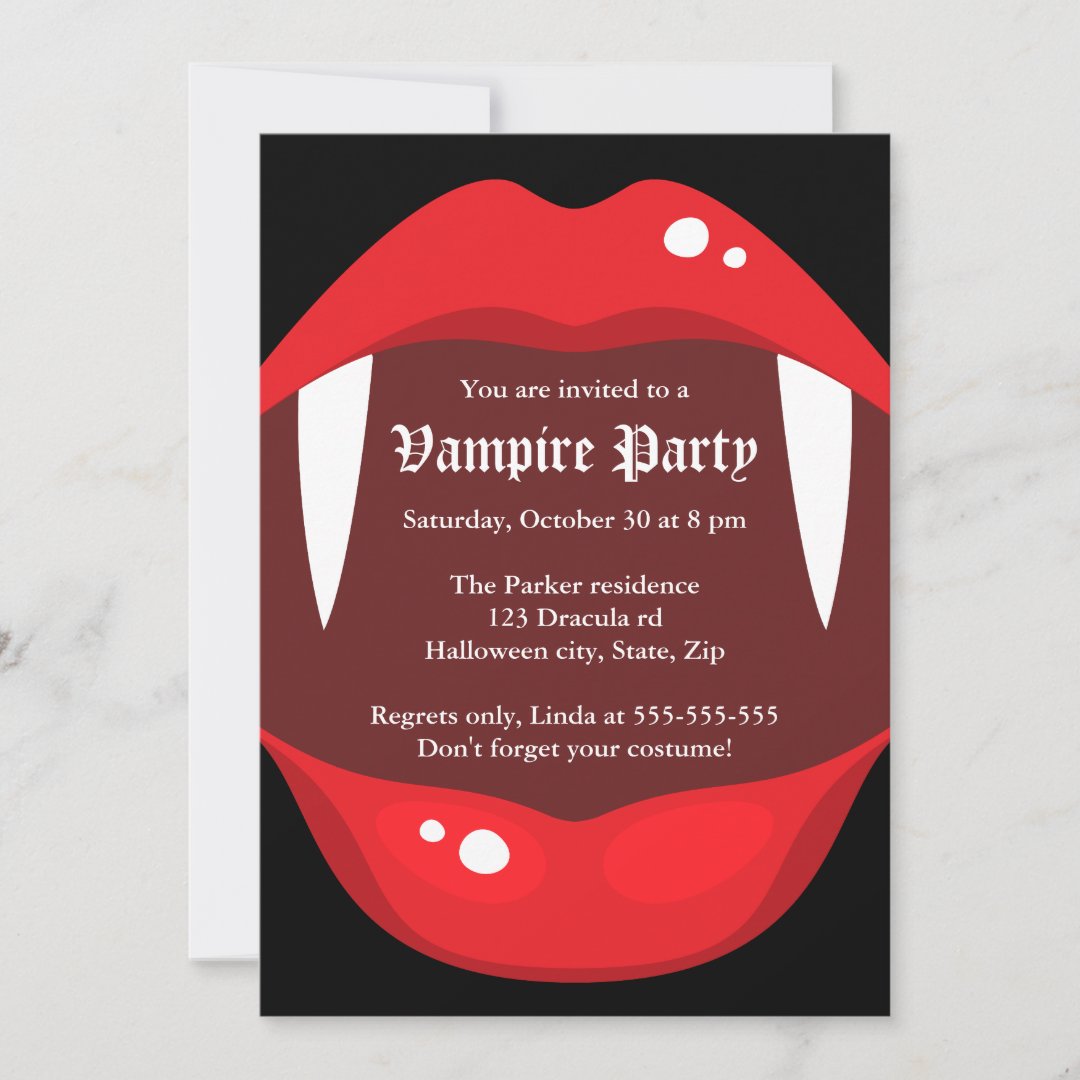 Vampire party invitation with fangs and red lips | Zazzle