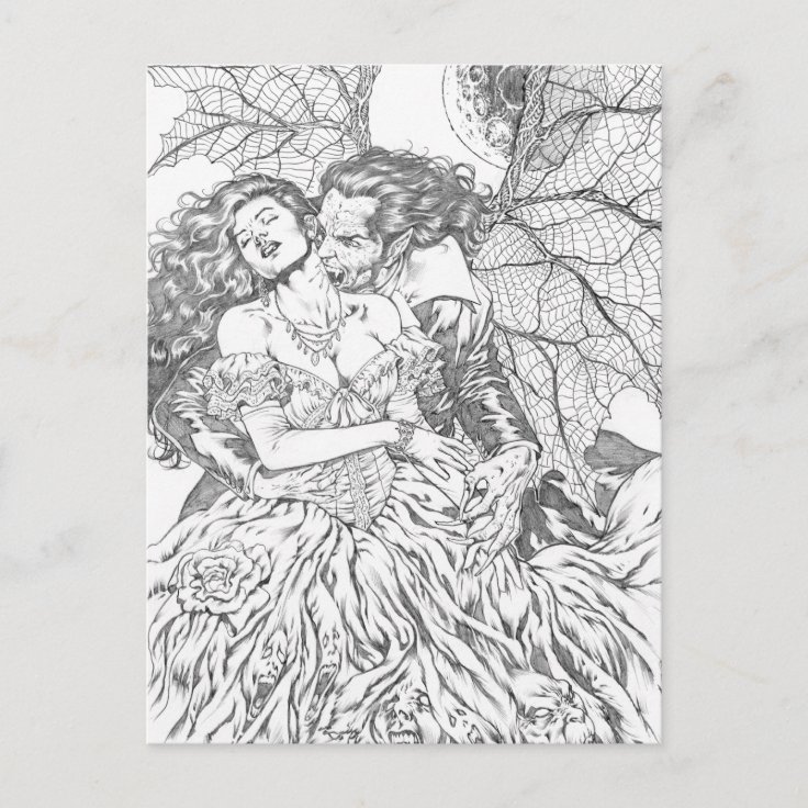 Vampire's Kiss by Al Rio - Vampire and Woman Art Postcard | Zazzle
