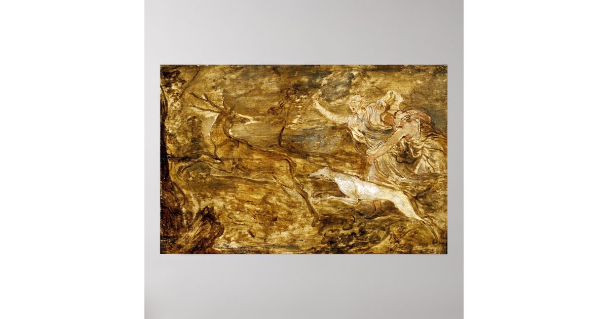Van Dyck - Two Nymphs Hunting Deer Poster | Zazzle