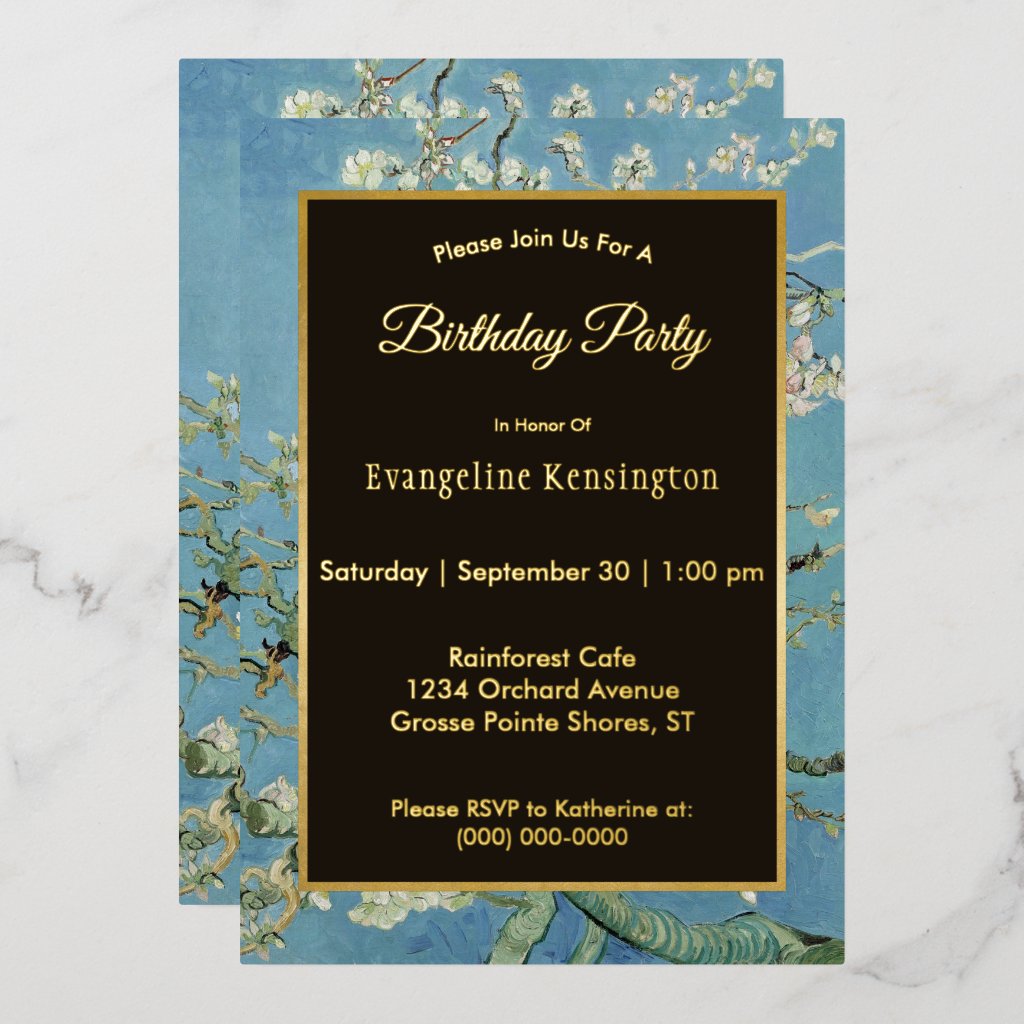 Van Gogh Almond Blossom Birthday Invitation – Prairie Design Studio
