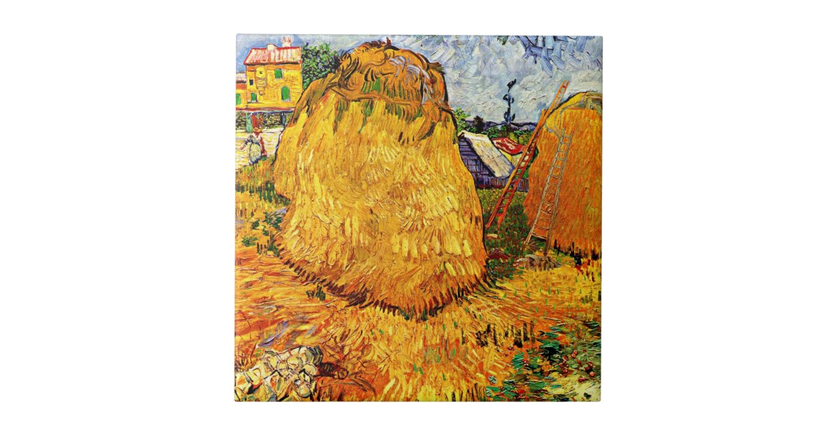 Van Gogh art: Haystacks in Provence Tile | Zazzle
