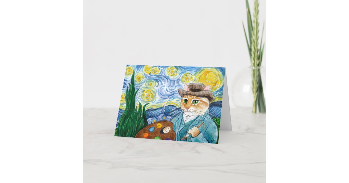 Van Gogh Cat, Starry Night spoof Card | Zazzle