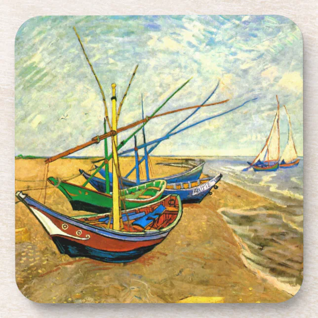 Van Gogh Fishing Boats on Beach at Saintes Maries Coaster | Zazzle