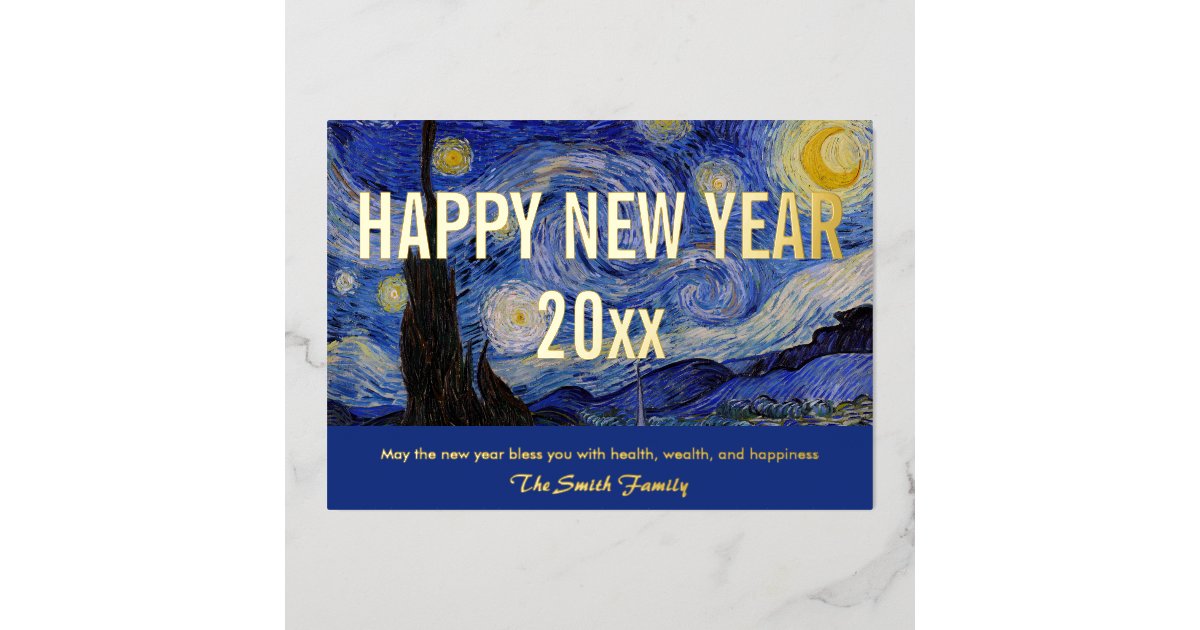 Van Gogh - Happy New Year with The Starry Night Ho Foil Holiday Card ...