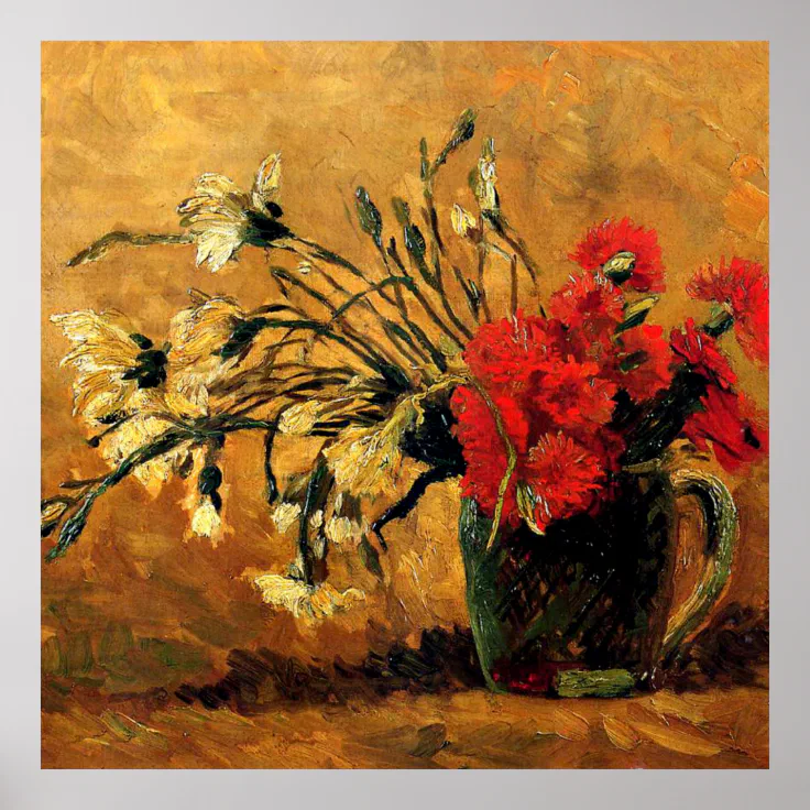 Van Gogh - Jug with red and white carnations Poster | Zazzle