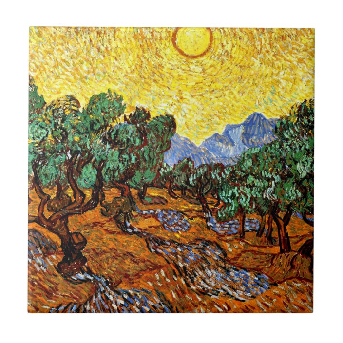 Van Gogh - Olive Trees with Yellow Sky and Sun Tile | Zazzle.com