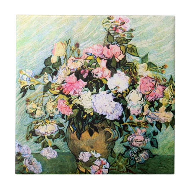 Van Gogh Pink Roses Tile | Zazzle