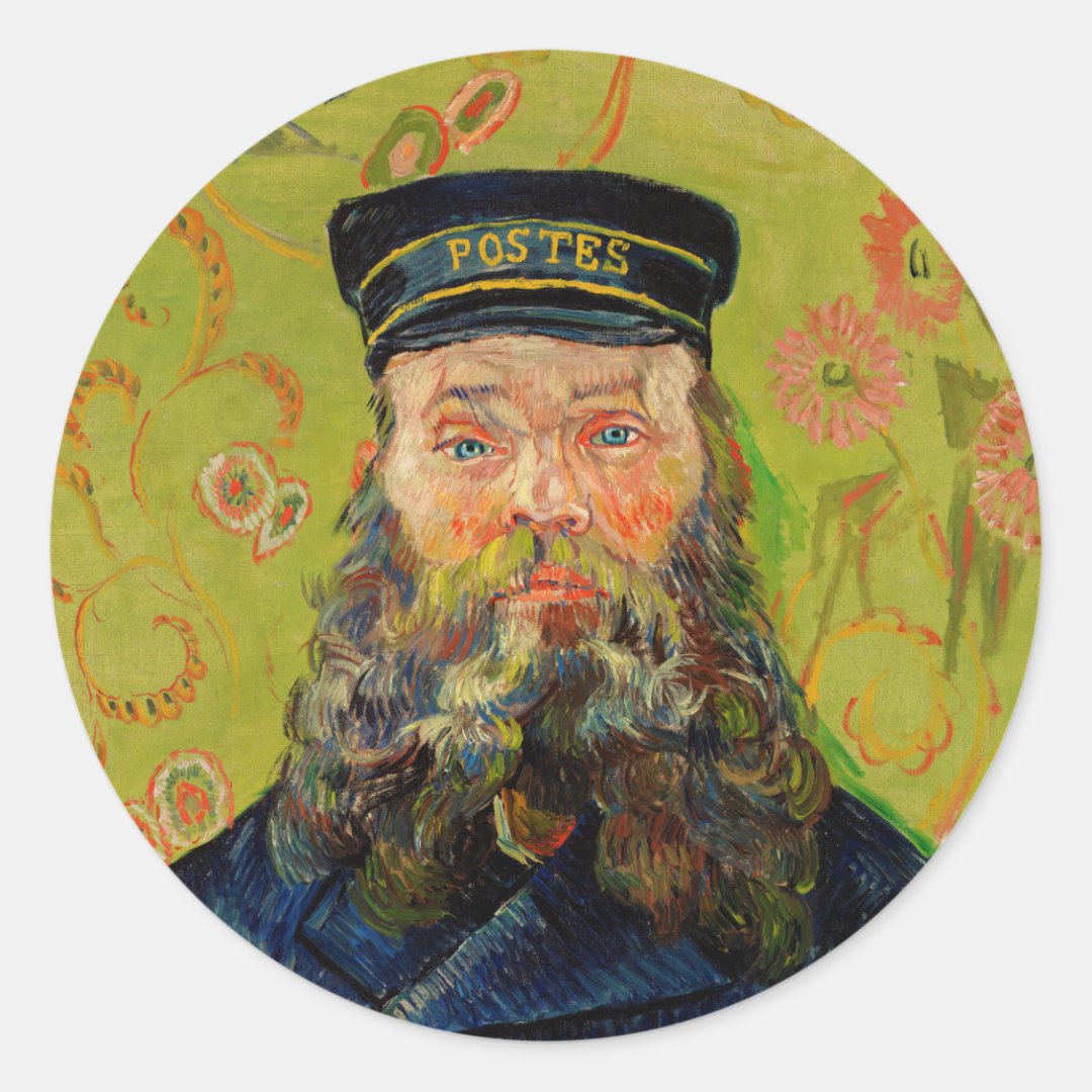 Van Gogh Postman. Portrait impressionism art Classic Round Sticker | Zazzle