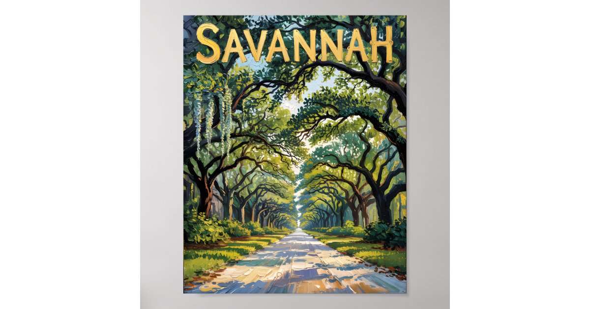 Van Gogh Retro Savannah Georgia Oak Avenue Travel Poster | Zazzle