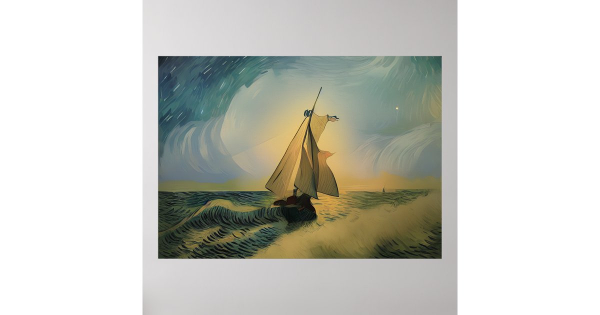 Van Gogh Sailor Boat in the Ocean Poster | Zazzle