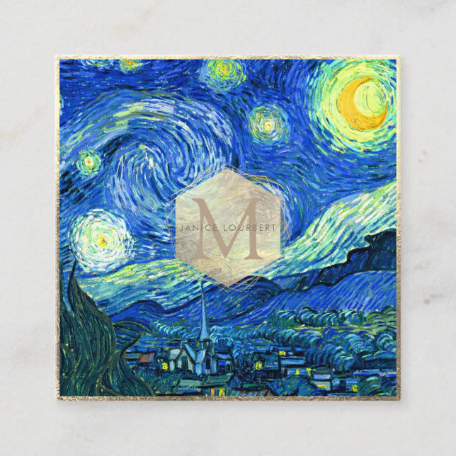 Van Gogh Starry Night Square Business Card | Zazzle