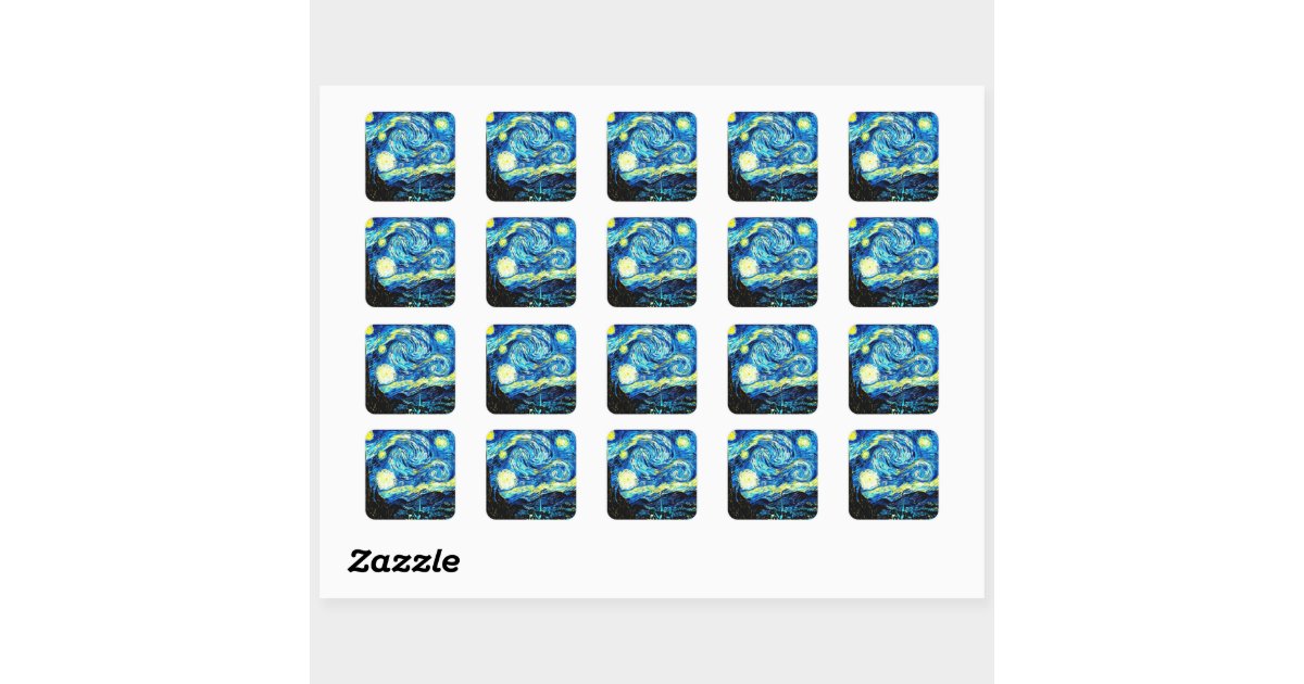 Van Gogh - Starry Night Square Sticker | Zazzle