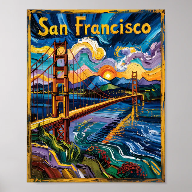 Van Gogh Style San Francisco Golden Gate Bridge Poster | Zazzle