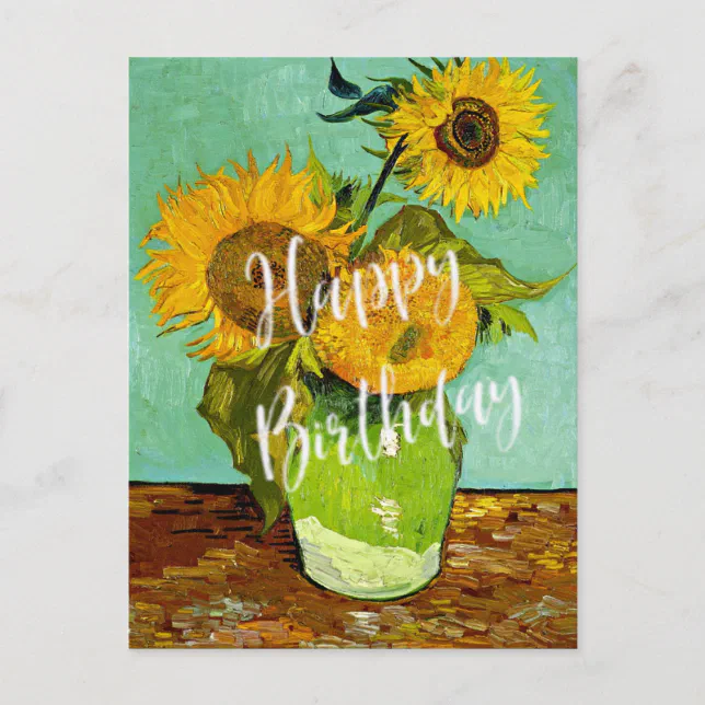 Van Gogh - Sunflowers, Three, Happy Birthday! Postcard | Zazzle