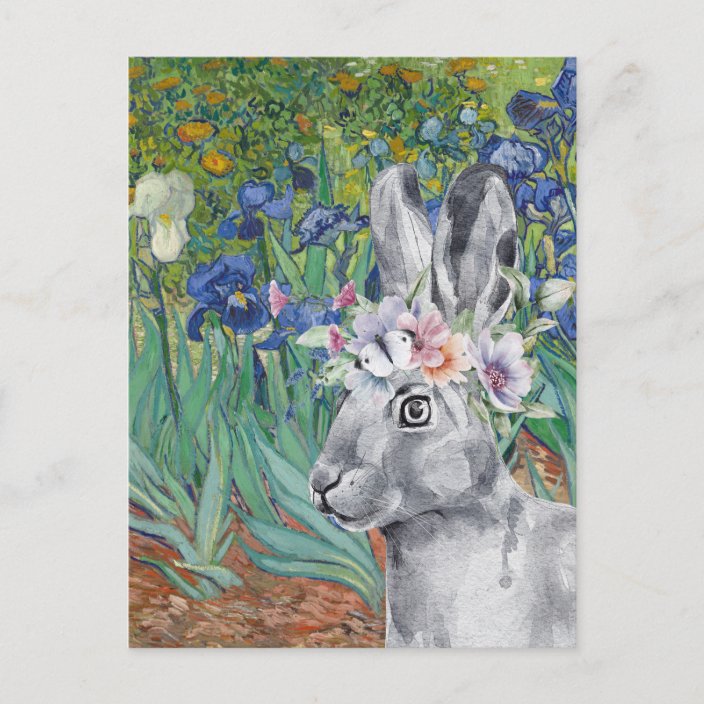 Van Gogh's Irises and Fancy Rabbit Postcard | Zazzle.com