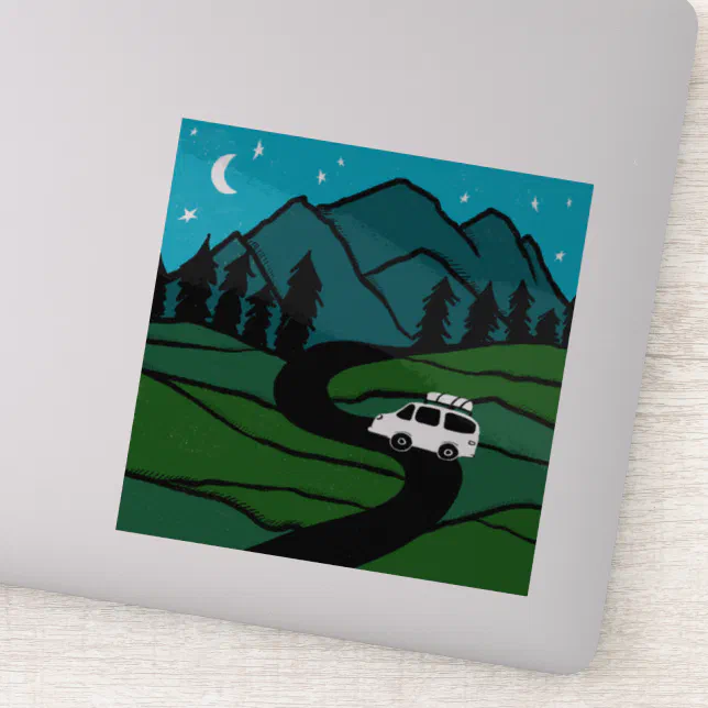 VAN LIFE Trees Forest Mountain Explore Moon Stars Sticker | Zazzle