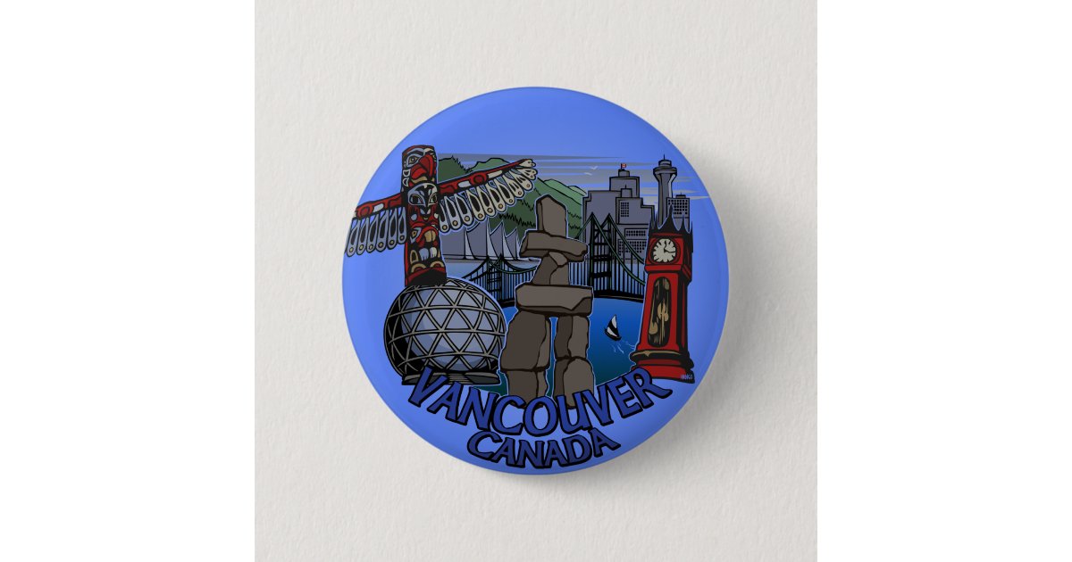Vancouver Canada Souvenir Buttons Landmark Art | Zazzle