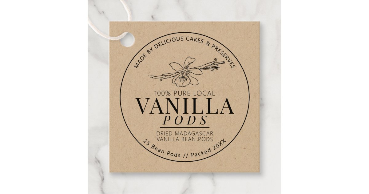Vanilla beans flower bean drawing mono product favor tags | Zazzle