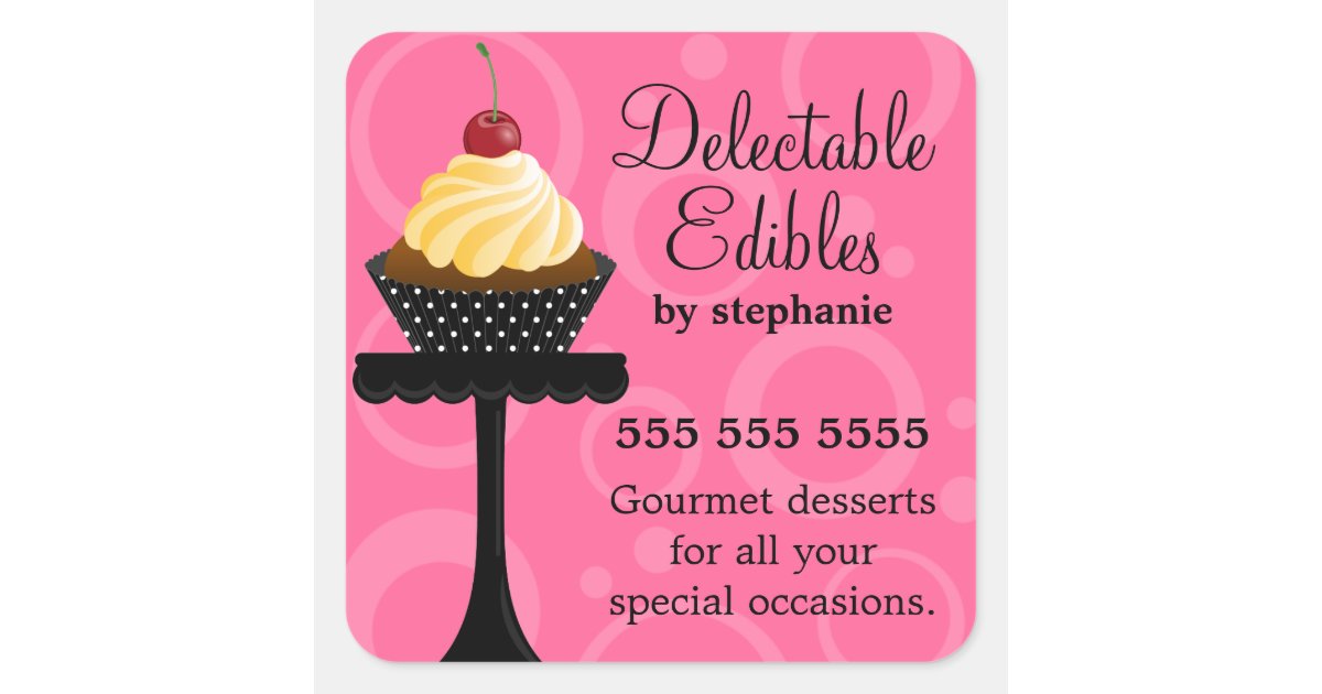 Vanilla Cherry Cupcake Bakery Square Sticker | Zazzle