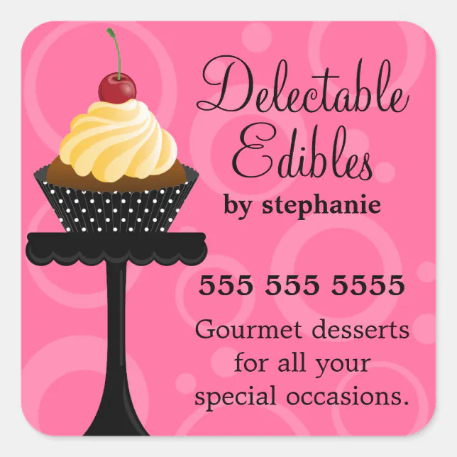 Vanilla Cherry Cupcake Bakery Square Sticker | Zazzle