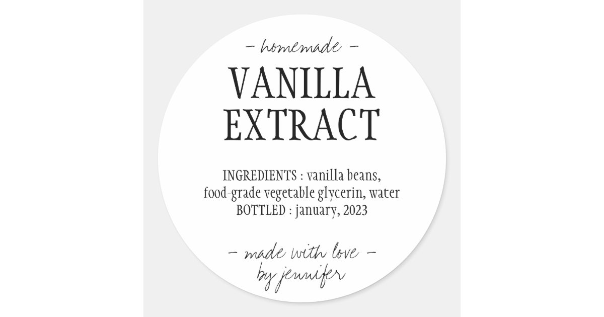 Vanilla Extract Bottle Homemade drink Cute simple Classic Round Sticker ...