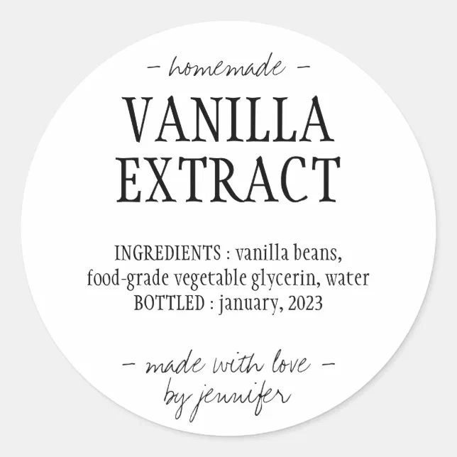 Vanilla Extract Bottle Homemade drink Cute simple Classic Round Sticker ...