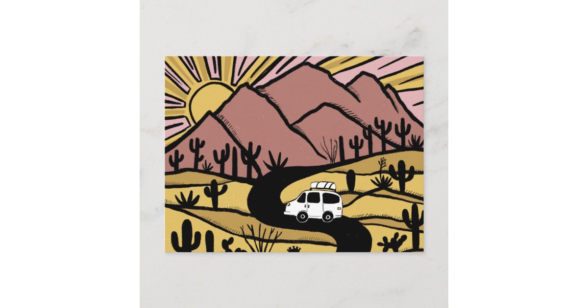 Vanlife Campervan Desert Mountains RV Sunrise Postcard | Zazzle
