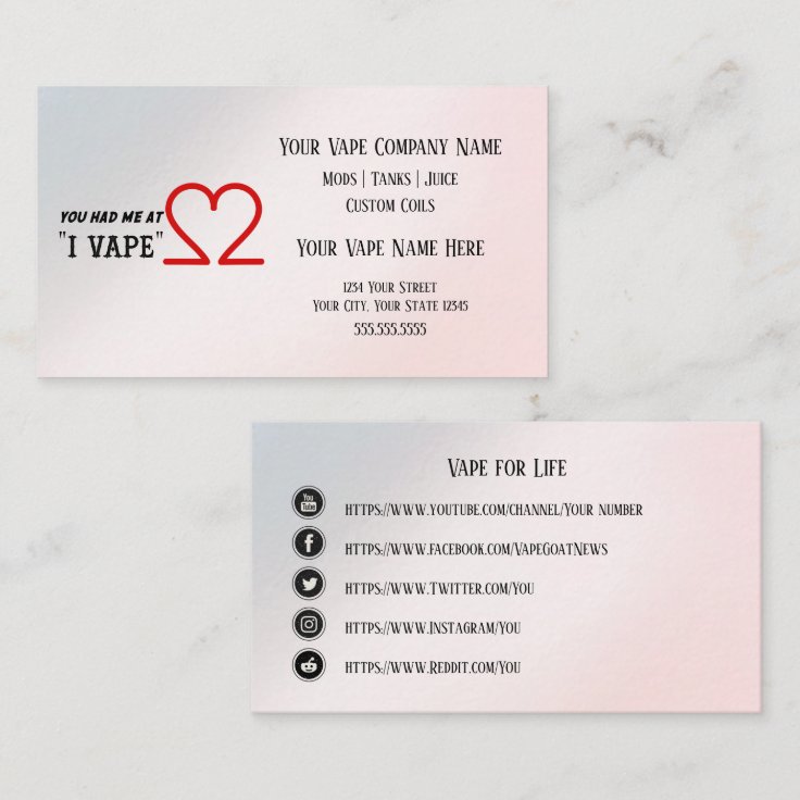 VAPE | I VAPE Business Social Media Business Card | Zazzle