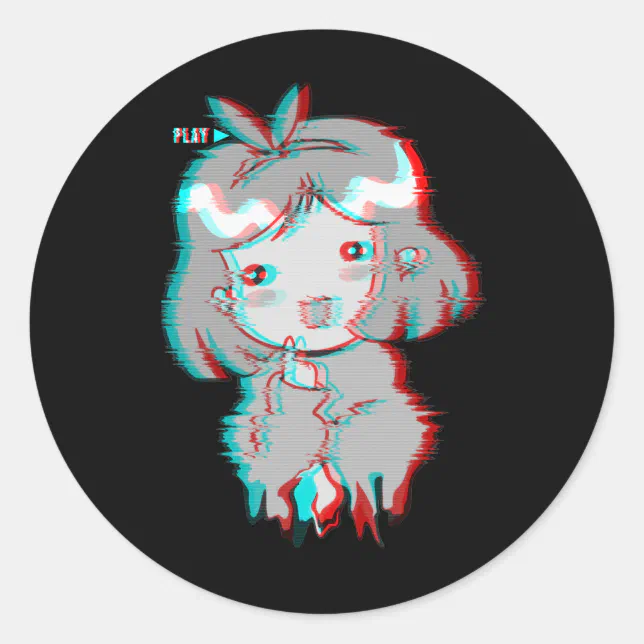 Vaporwave Aesthetic Glitch Edgy Sad Anime Girl Classic Round Sticker ...