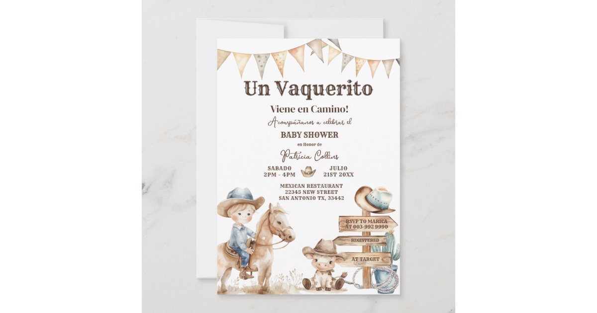 Vaquerito Cowboy Spanish Western Baby Shower Invitation | Zazzle