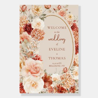 Variegated autumn floral rusty ivory welcome sign | Zazzle