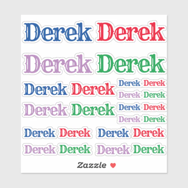 Variety of Sizes of the Name Derek Sticker | Zazzle