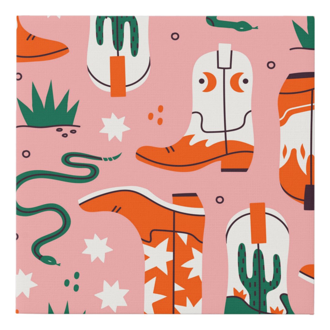 Various cowboy boots pattern faux canvas print | Zazzle