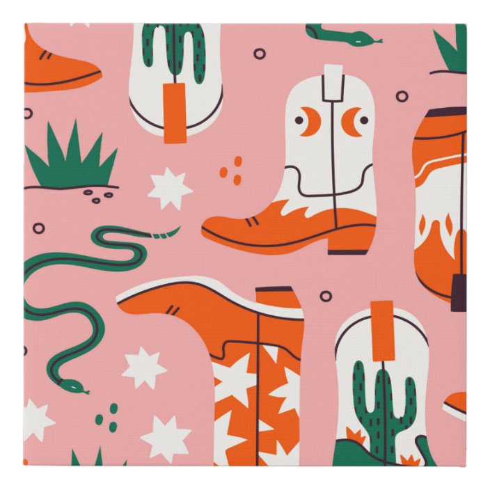 Various cowboy boots pattern faux canvas print | Zazzle.com