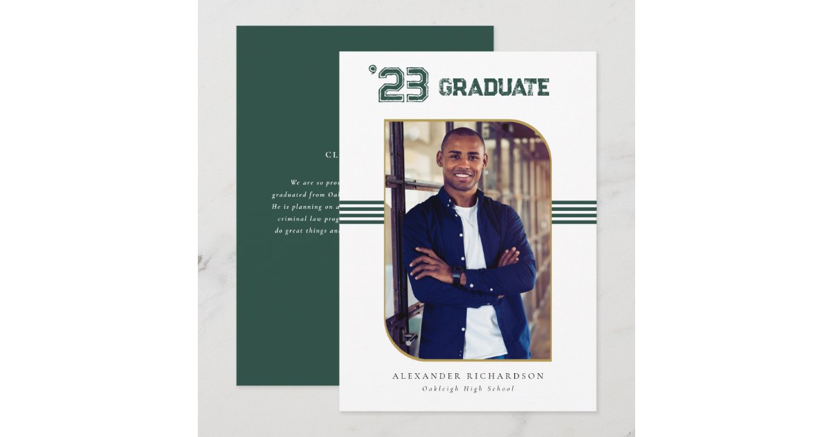 Varsity Letterman | Green & Gold Graduation Photo Announcement | Zazzle