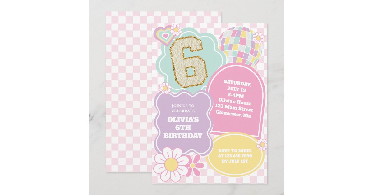 Varsity preppy pastel patch Birthday Invitation | Zazzle