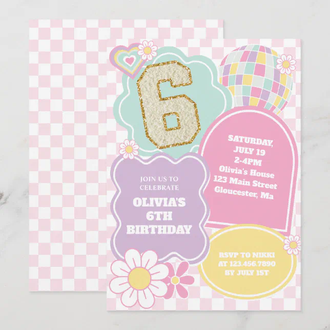 Varsity preppy pastel patch Birthday Invitation | Zazzle