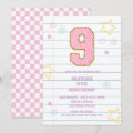 Varsity preppy pastel patch notebook 9th Birthday Invitation | Zazzle
