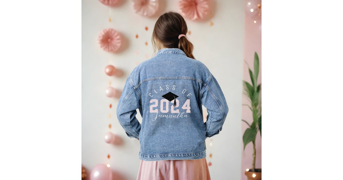 Varsity Style Graduate Class of 2024 Custom Name Denim Jacket | Zazzle